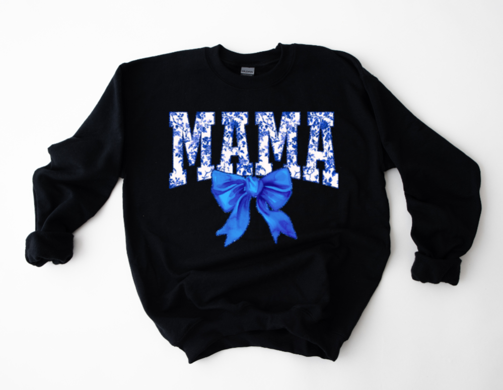 Floral MAMA Bow- BLUE – Shawberry Boutique